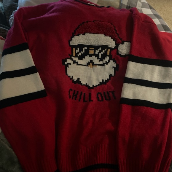 Shirts & Tops | Red Santa Sweater With Black And White Stripes | Poshmark